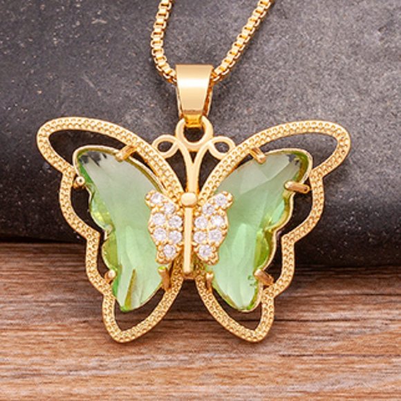 Prom Pageant Bridal | Jewelry | 4kt Green Crystal Butterfly Gold ...